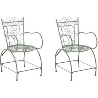 Clp Lot de 2 Chaises de jardin Sheela en fer avec accoudoirs et repose-pieds Vert antique
