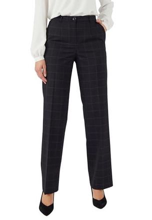 Damart Pantalon Large M&eacute;lange Laine Bi-Stretch pour Femme, Coupe Standard, Noir Grands Carreaux, 38