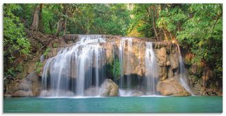 Artland ARTland Wanddeko Glasbilder Wandbild Glas Bild einteilig 100x50 cm Querformat Natur Wald Dschungel Urwald Wasserfall Fluss Landschaft Thailand S6CI