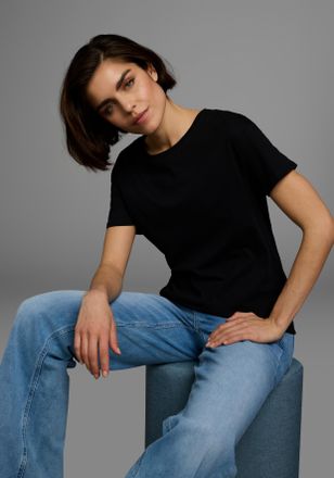 AJC T-Shirt AJC, Damen, Gr. 52/54 (XXL), schwarz, Jersey, Obermaterial: 100% Baumwolle, unifarben, Basic, oversize h&uuml;ftlang, Rundhals, eingesetzt normaler