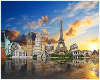 Wallario Poster - Weltwunder auf einen Blick in Premiumqualit&auml;t, Gr&ouml;&szlig;e: 40 x 50 cm