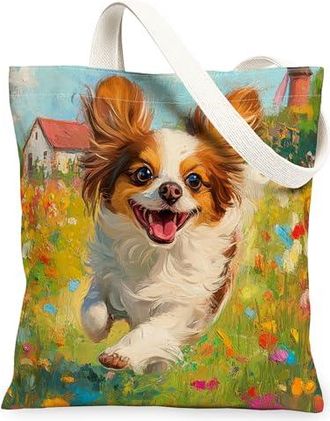 Generic Sac fourre-tout en toile motif papillon printanier pour le shopping, 33 x 38,1 cm, sac d&eacute;picerie r&eacute;utilisable pour femme, motif floral, animal domesti