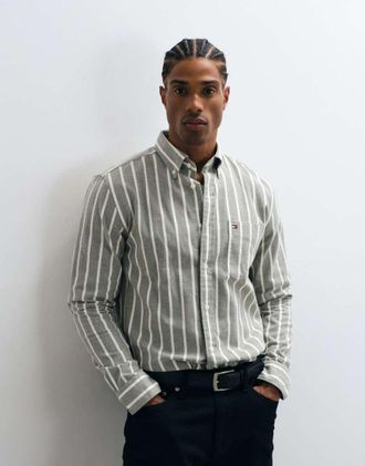 Tommy Hilfiger Flanellhemd mit Streifen in Khaki-Gr&uuml;n