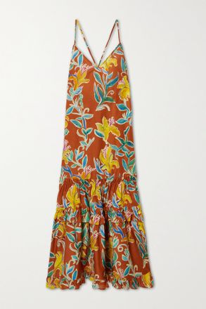 La DoubleJ Radiosa Maxikleid Aus Voile Aus Einer Baumwoll-seidenmischung Mit Blumenprint - Orange