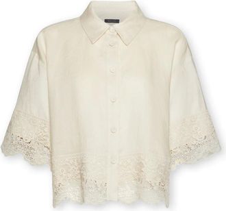 Elena Miro Femme, Blouses et Chemises, Beige, Taille: 52 FR Chemise en lin avec dentelle
