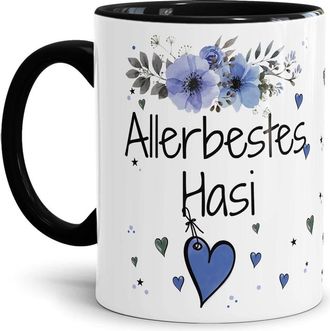 Tassendruck Tasse mit Spruch - Allerbestes Hasi m&auml;nnlich - Bedruckter Kaffeebecher mit s&uuml;&szlig;em Motiv - Geschenkidee f&uuml;r Lieblingsmenschen - Innen & Henkel Schwarz, 