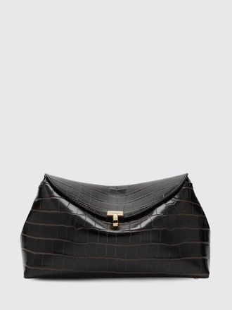 Toteme T-Lock Clutch aus Leder in Kroko-Optik mit Monogramm-Logo