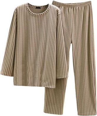 Generic Pyjama en Polaire pour Homme - 2 pi&egrave;ces - Baggy - Grande Taille - T-Shirt &agrave; Manches Longues + Pantalon de Pyjama &agrave; Carreaux - Ensemble de Pyjama 2 pi&egrave;