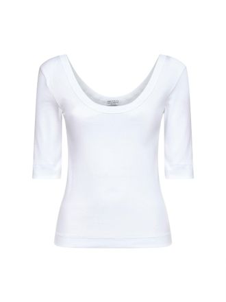 Brunello Cucinelli Ribbed Stretch Jersey T-Shirt - White