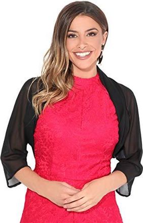 Krisp Boléro Châle Femme Cape Veste Soirée Cérémonie Mariage Mousseline Chic Élégant Manche 3/4, Noir, 44, 3730-BLK-16