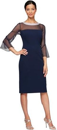 Alex Evenings Robe Droite Courte avec détails Illusion ornés Occasion spéciale, Bleu Marine, 42 Femme