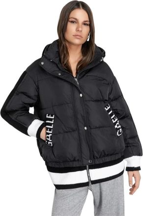 Ga&euml;lle Paris Femme, Vestes, Noir, Taille: 36 FR Doudoune &agrave; Manches Longues avec Capuche et Inserts en Maille