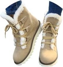 ORANDESIGNE Botte de Neige Femme Hiver Boots Fourr&eacute;es Chaussures &agrave; Lacets Hiver Bottines Chaude A Albicocca 36 EU