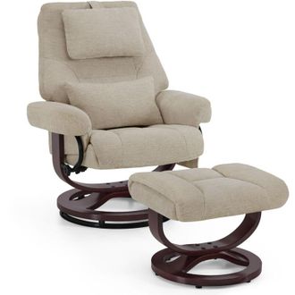 MCombo M MCombo Relaxsessel mit Liegefunktion, Lesesessel, 360&deg; Drehbarer Fernsehsessel mit Hocker, mit Verstellbares Kopfkissen, Lendenkissen &