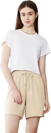 Power Flower Shorts d&eacute;t&eacute; Femme Casual Shorts en Sweat avec Poches Confortables &agrave; Cordon de Serrage (LY178-Khaki, L-XL)