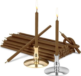 NKlaus Set 2X Kerzenhalter mit Stabkerzen braun Tropffrei L 16cm Paraffinwachs 40032