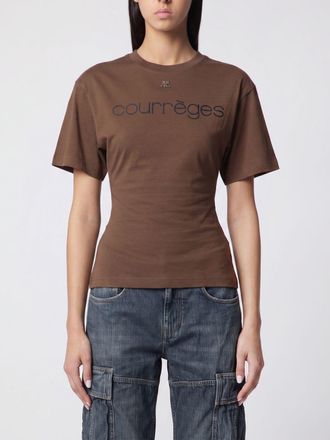 Courr&egrave;ges T-shirt slim en coton avec logo contrastant imprim&eacute; sur la poitrine