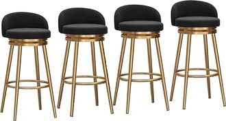Generic 4Er-Set Drehbare Barhocker Aus Samt, Schwarze K&uuml;cheninsel-Hocker In Tresenh&ouml;he mit R&uuml;ckenlehne Und Goldener Fu&szlig;st&uuml;tze, Drehbare Hohe St&uuml;hle