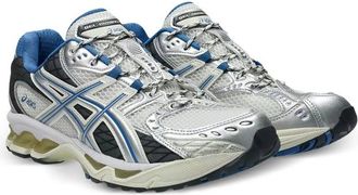 Asics White & Blue Panelled Sneakers - Silver
