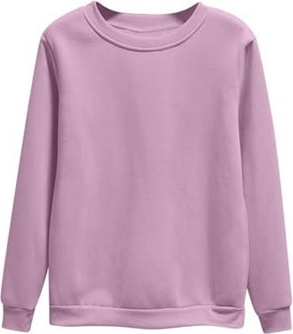 Generic Sweat-shirt &agrave; col rond pour femme - Pull de couleur unie - Haut d&eacute;contract&eacute; sans capuche - Coton bio durable - Tissu &eacute;ponge - Minimal - Armoire basiqu