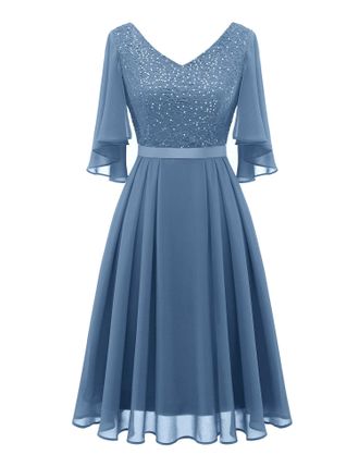 Dressystar Standesamt Kleider Kleid f&uuml;r Brautmutter Abendkleider Grosse Gr&ouml;ssen Elegant f&uuml;r Hochzeit Aup7090 Greyblue L
