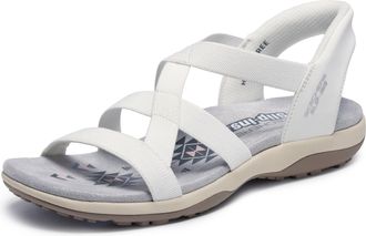 Skechers Sandale SKECHERS REGGAE SLIM-STRETCH FLEX, Damen, Gr. 38, wei&szlig;, Lederimitat, Textil, Fischgratmuster, Schuhe Sandale, Flats, Trekking Sandale mit Slip