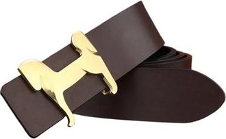 Generico Ceintures &agrave; boucle large coulissante en acier inoxydable de qualit&eacute; pour hommes Ceintures en cuir v&eacute;ritable Ceinture de cow-boy Casual Ceinture, Brown