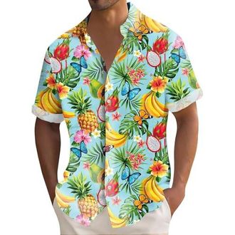 Generic Chemise hawa&iuml;enne amusante pour homme, chemise boutonn&eacute;e, l&eacute;g&egrave;re, &agrave; manches courtes, coupe ample, chemise d&eacute;t&eacute; &eacute;l&eacute;gante &agrave; imprim&eacute; floral, haut &agrave; rever