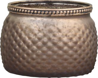 Chic Antique Teelichthalter m.Perlenrand Metalldekor versch.Gr&ouml;&szlig;en Antique Champagner Antique Latte Glas Windlicht (71563-18 &Oslash; 11 x 7,5 cm)