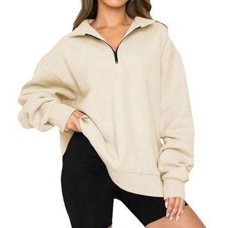 Generic Sweat &agrave; capuche zipp&eacute; surdimensionn&eacute; en polaire avec demi-fermeture &eacute;clair pour femme, abricot, 3XL
