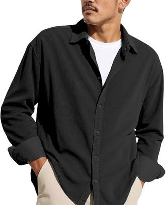 Generic Chemise en velours c&ocirc;tel&eacute; pour homme, grande taille, chemises &agrave; manches longues, col standard, t-shirt boutonn&eacute; de couleur unie, cardigan d&eacute;t&eacute; d&eacute;contr