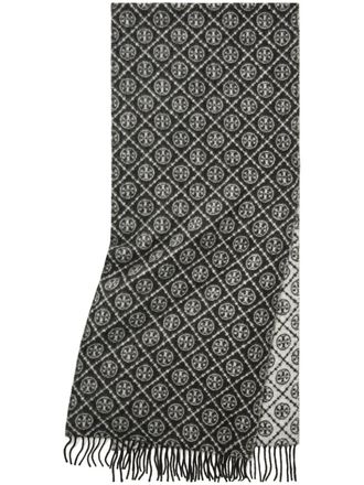 Tory Burch écharpe à motif monogrammé - Noir