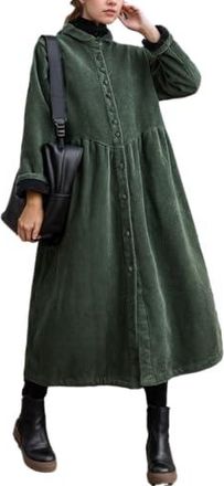 Generic Veste en velours c&ocirc;tel&eacute; pour femme manteau long chaud d&eacute;contract&eacute; l&acirc;che vintage &agrave; manches longues boutonn&eacute; col &agrave; revers surdimensionn&eacute; (Vert,S)