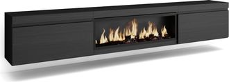 Skraut Home | TV-Schrank, Lowboard | für Wohnzimmer und Esszimmer | 267x45x35 cm | Für großformatiges TV | Elektrokamin XXL | Hängend | Moderner Stil | Schwarz