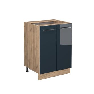 Vicco K&uuml;chenunterschrank Fame-Line, Dunkelblau Hochglanz/Goldkraft Eiche, 60 cm ohne Arbeitsplatte