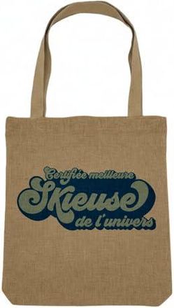 Fabulous Sac Shopping Tote Bag Aspect Lin - Certifi&eacute;e meilleure Skieuse de lunivers Ski Sport Hivers Neige Montagne - Sac de Courses Toile Epaisse 360g Beige N