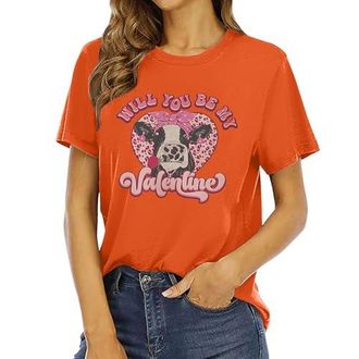 Generic T-shirt &agrave; manches courtes pour femme imprim&eacute; pour la Saint-Valentin 2026, Orange, 3XL