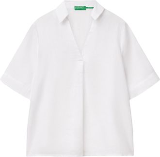 Benetton Damen Blusa 5bmldq0b6 Hemd, Weiß, Medium