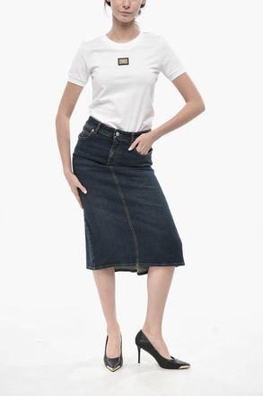 Alexander McQueen Denim Midi Skirt with Back Dart Alexander McQueen