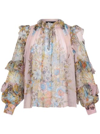 Etro blouse volant&eacute;e en soie &agrave; fleurs - Rose