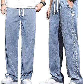 Generic Pantalon de sport en Tencel respirant à jambes larges pour homme - Léger et fin - Séchage rapide, bleu, 5XL (90-100kg)