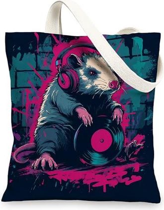 Generic Sacs fourre-tout en toile Opossum mignons, graffitis colorés, sacs de courses réutilisables, amusants artistiques, légers, lavables S, multicolore, 13