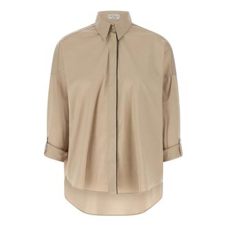 Brunello Cucinelli Femme, Blouses et Chemises, Beige, Taille: 40 FR Stretch Cotton Poplin Shirt
