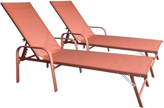 Happy Garden Lot de 2 bains de soleil SARDINIA en textil&egrave;ne terracotta - structure terracotta
