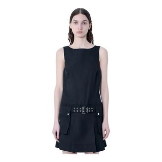 Ganni Duchesse Nylon Mini-Kleid mit G&uuml;rtel - - Dresses - Damen - Schwarzk - XS