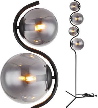 Globo Lighting Standleuchte Stehlampe Wohnzimmer Rauchglas 4 flammig Schlafzimmerlampe, Metall schwarz, 4x E14, DxH 66 x 160 cm