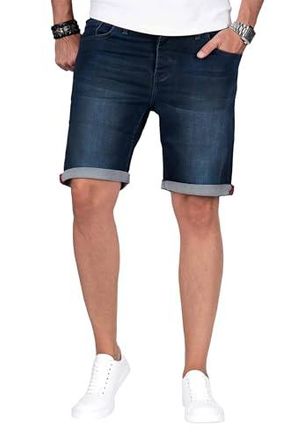 Alessandro Salvarini A. Salvarini Short en jean pour homme avec short en jean stretch 5 poches, bleu fonc&eacute;, 33W courte