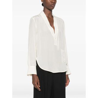 Victoria Beckham Silk V-Neck Shirt - White