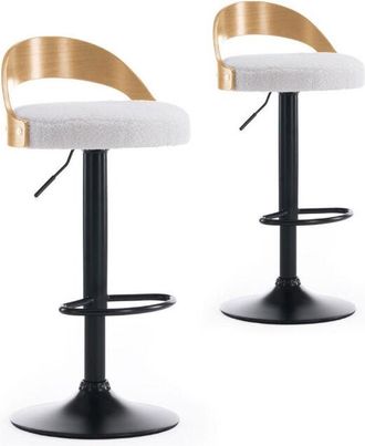 Paris Prix Paris Prix - Lot de 2 Chaises de Bar Bouclette Baron 85cm Crème & Chêne Clair
