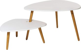 Rodnik Couchtisch Set Design Tisch Wohnzimmertisch Holz Beistelltisch doppelt Kaffeetisch platzsparend modern wei&szlig;